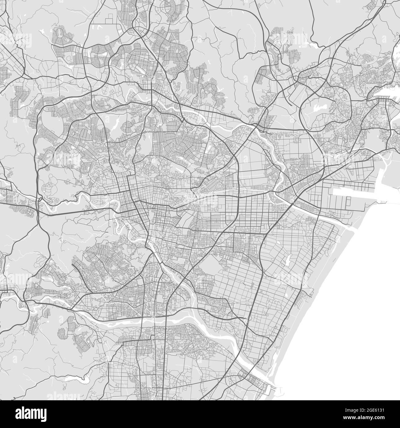Urban city map of Sendai. Vector illustration, Sendai map grayscale art ...