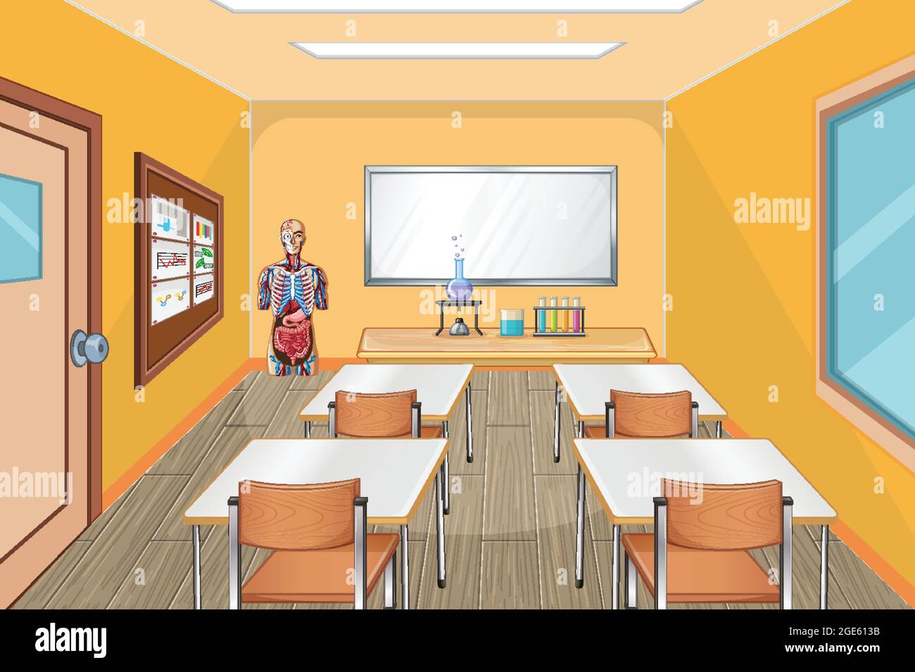 Classroom interior design with furniture and decoration illustration ...