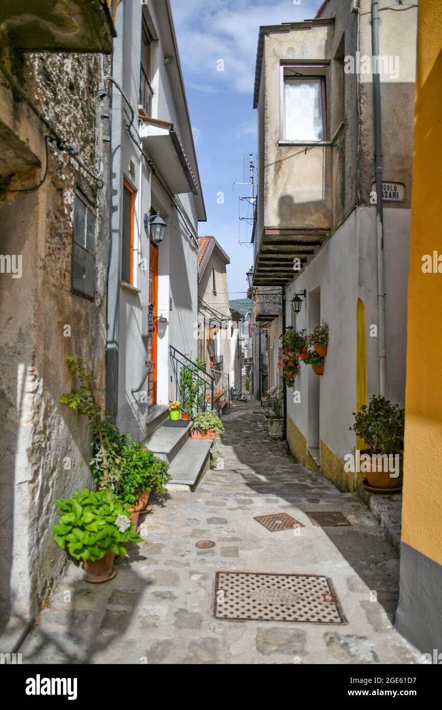 A street in the historic center of Latronico, a medieval town in the ...