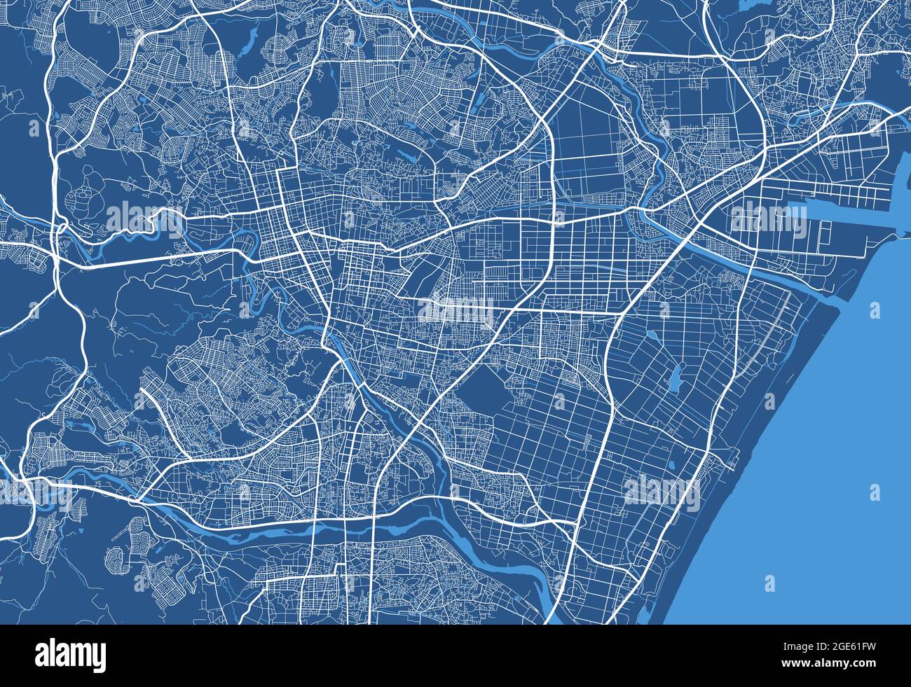 Detailed map poster of Sendai city administrative area. Cityscape ...