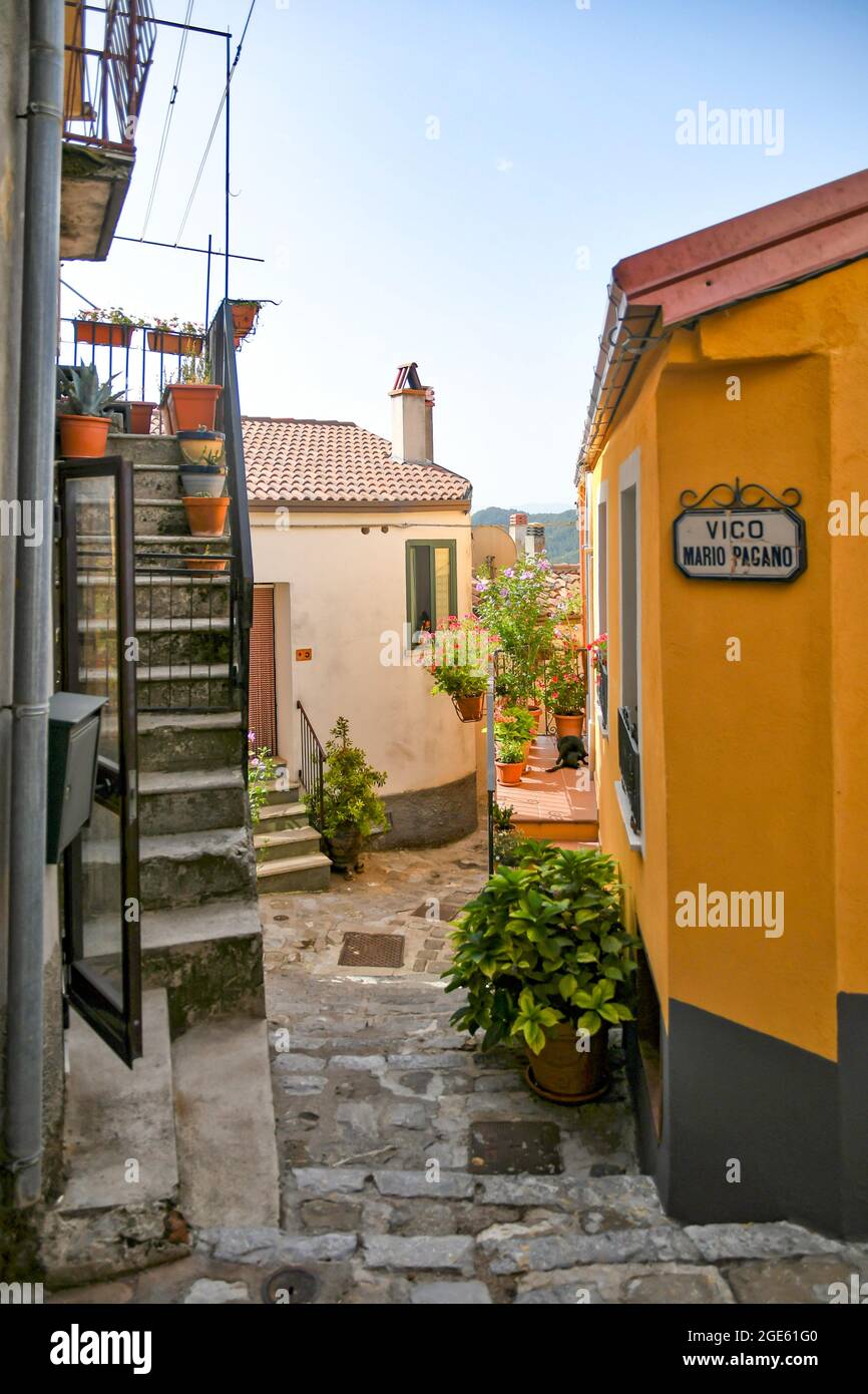 A street in the historic center of Latronico, a medieval town in the ...
