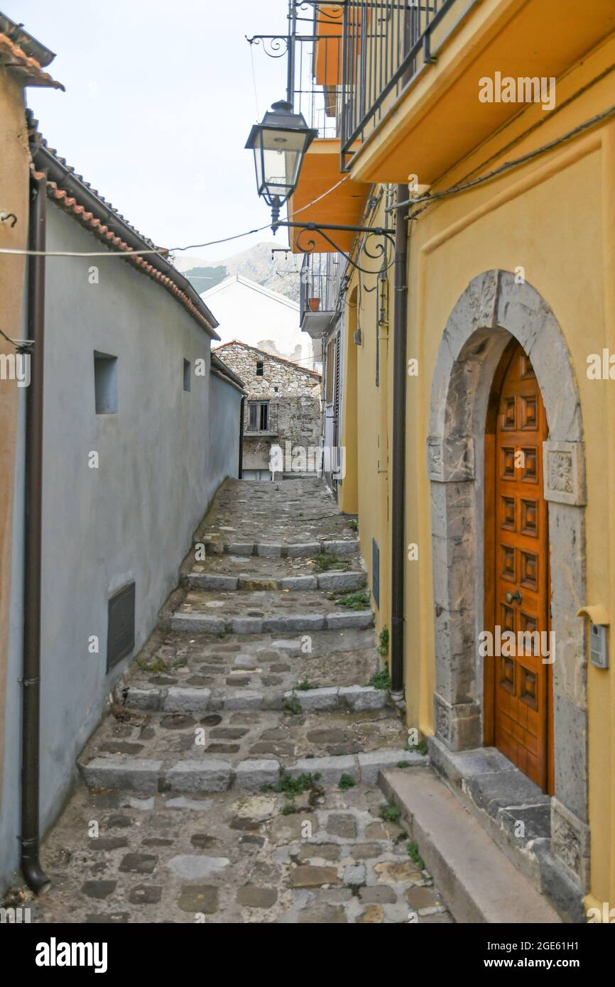 A street in the historic center of Latronico, a medieval town in the ...