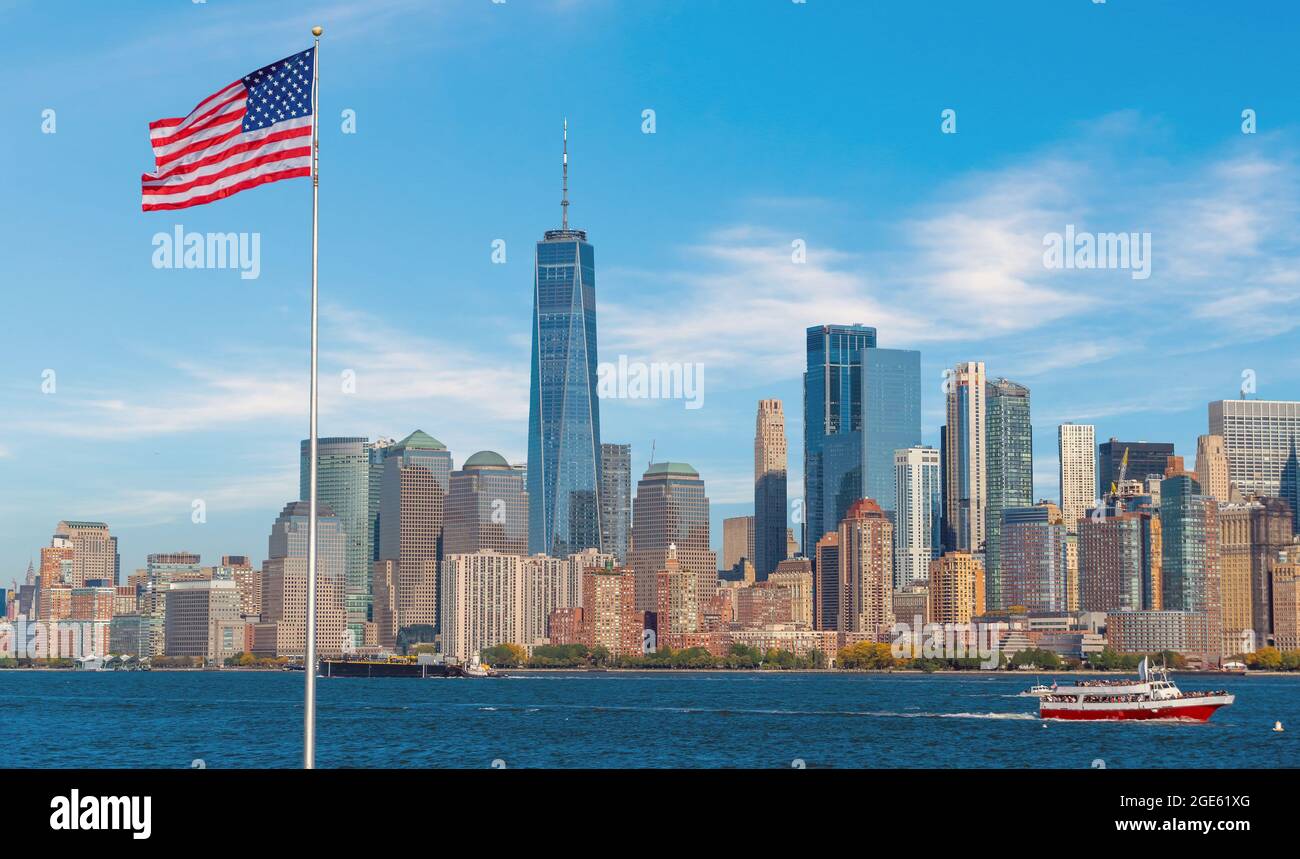 Manhattan city skyline background, Landmarks of New York City, USA Stock Photo - Alamy