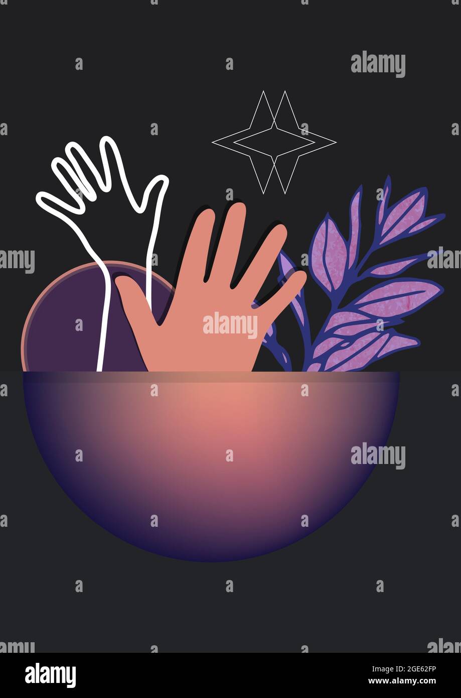 Composition of shapes and hands icon on black background Stock Photo ...