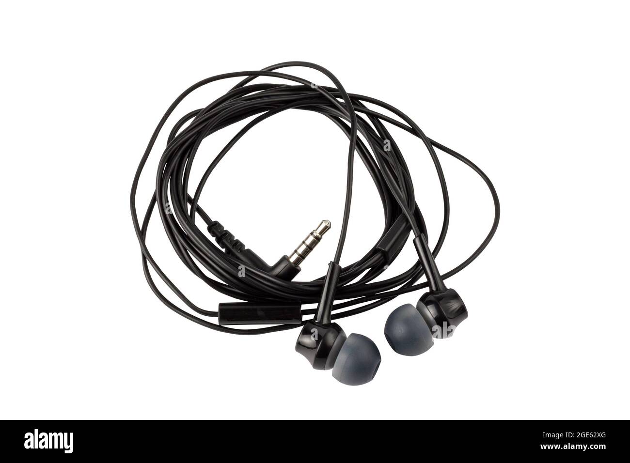 Black wired headphones on a white background. Audio headset isolated on ...
