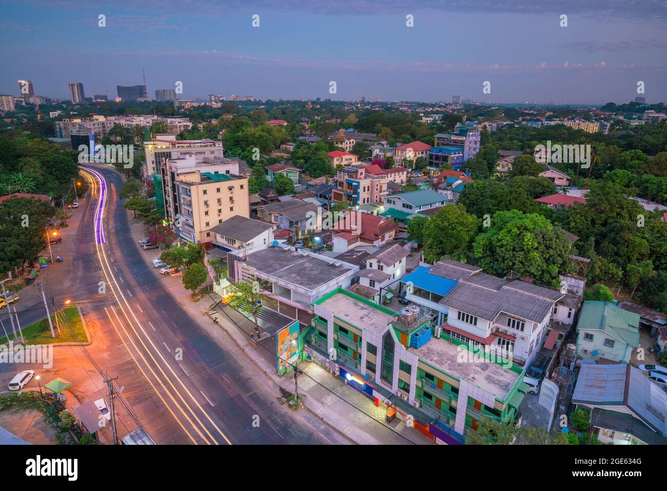 Yangon skyline in Myanmar with beautiful sunset Stock Photo - Alamy