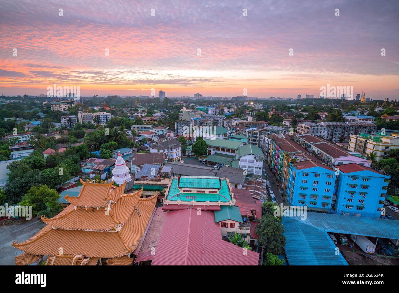 Yangon skyline in Myanmar with beautiful sunset Stock Photo - Alamy