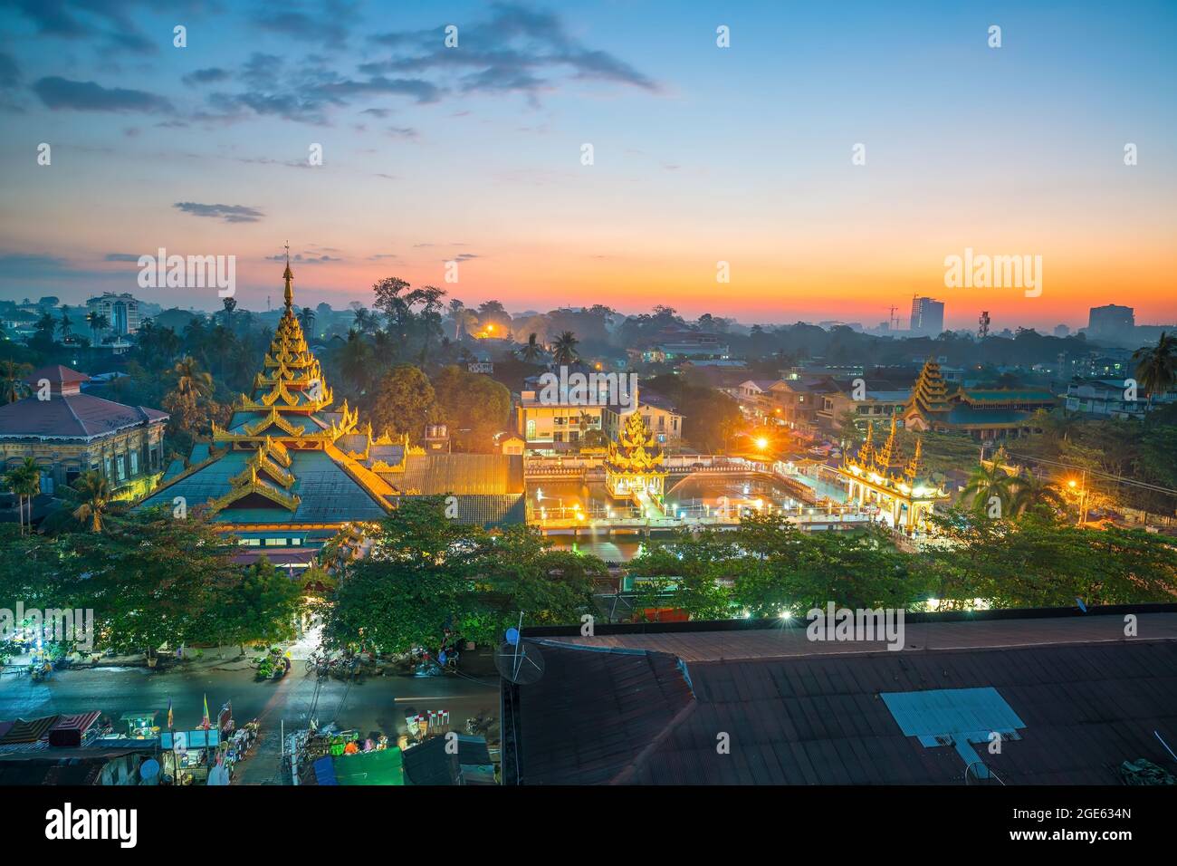 Yangon skyline in Myanmar with beautiful sunset Stock Photo - Alamy