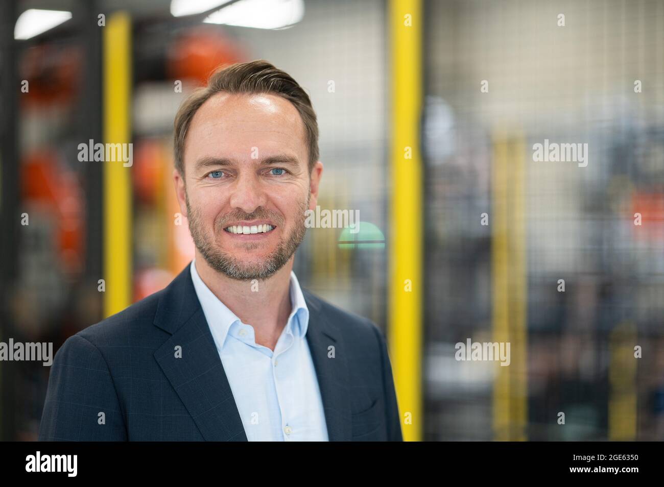 Darmstadt, Germany. 16th Aug, 2021. Sven Schulz, CEO Akasol AG, stands ...