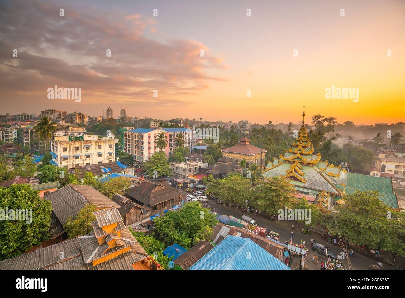 Yangon skyline in Myanmar with beautiful sunset Stock Photo - Alamy