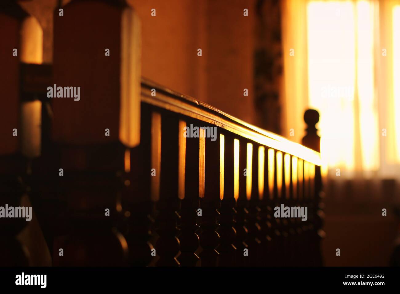 Wooden staircase close up. Railing stairs. Abstract photo Stock Photo ...