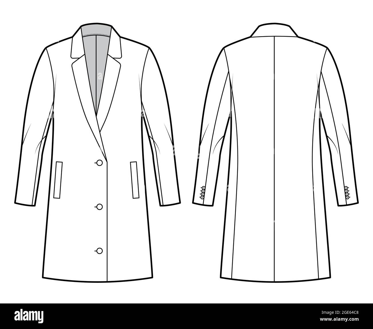Oversized Blazer jacket suit technical fashion illustration with single ...