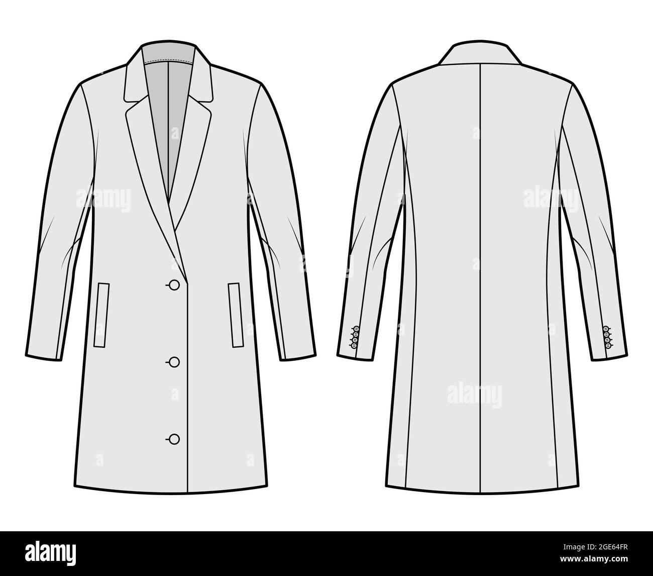 Oversized Blazer Jacket Suit Technical Fashion Illustration With Single