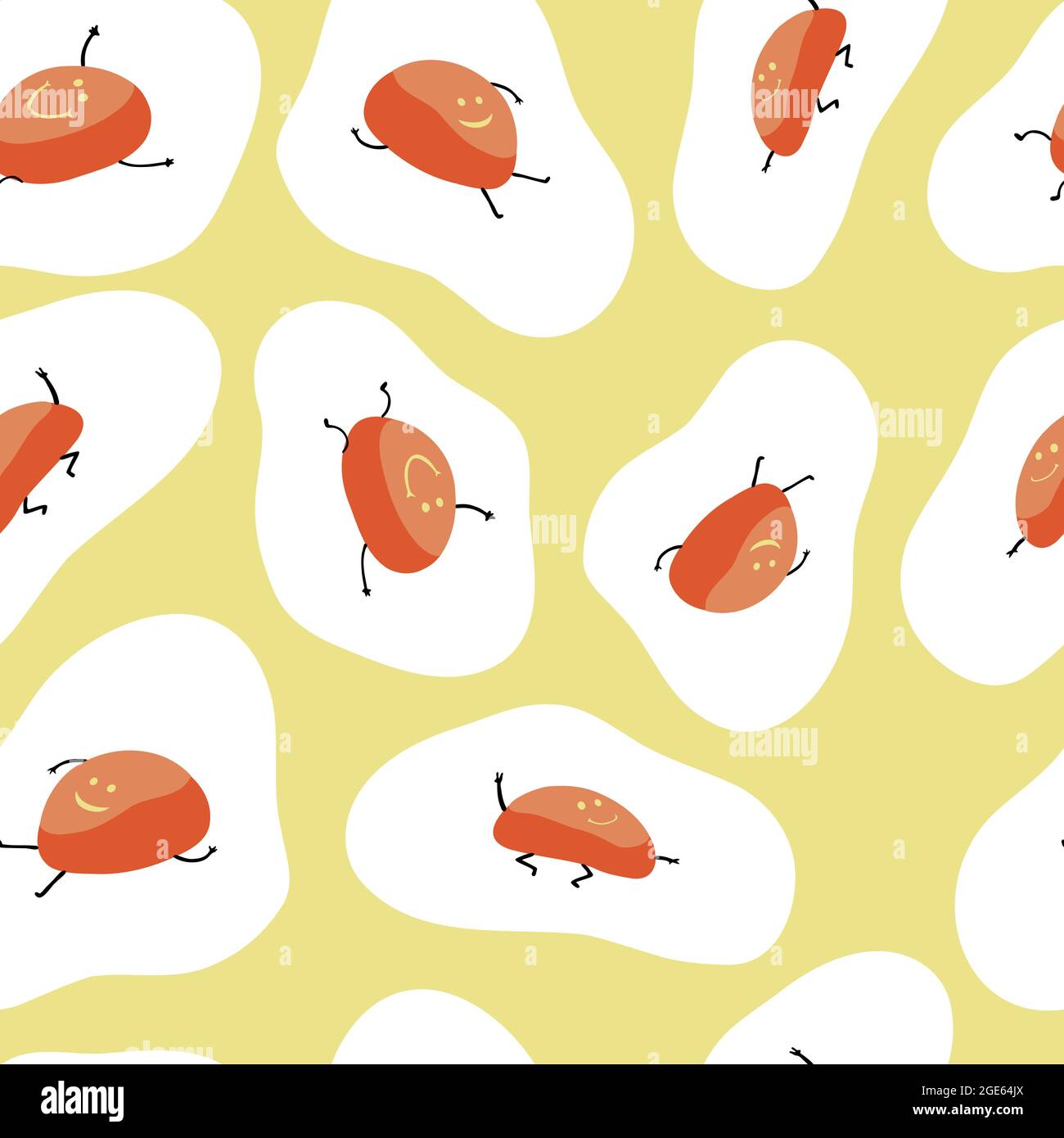 Cute seamless Fried Eggs pattern on yellow background. Vector illustration Stock Vector Image ...