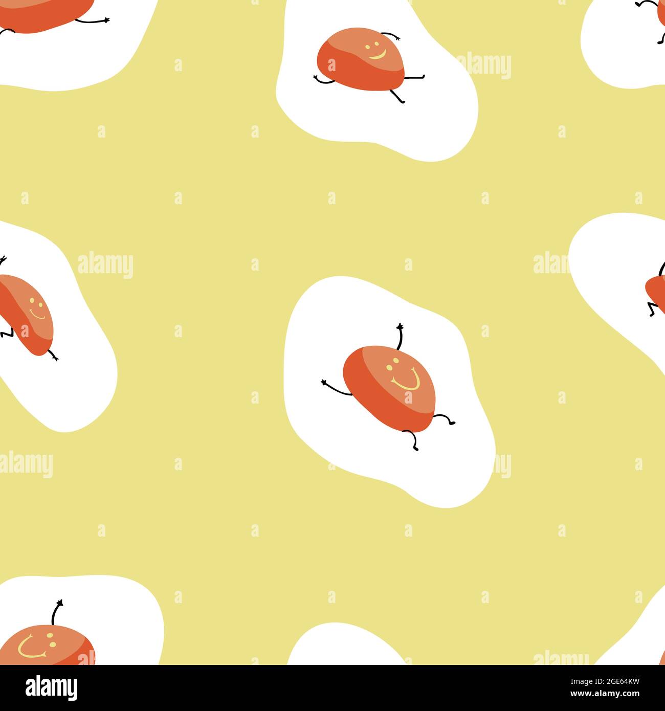 Cute seamless Fried Eggs pattern on yellow background. Vector illustration Stock Vector Image ...