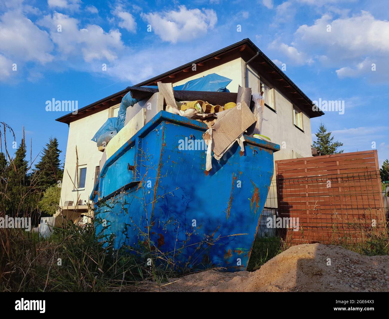 Container full of garbage, construction waste. Environment pollution ...