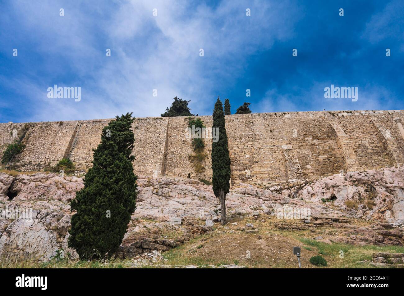 View from below of the Acropolis of Athens. Ancient Greek settlement ...