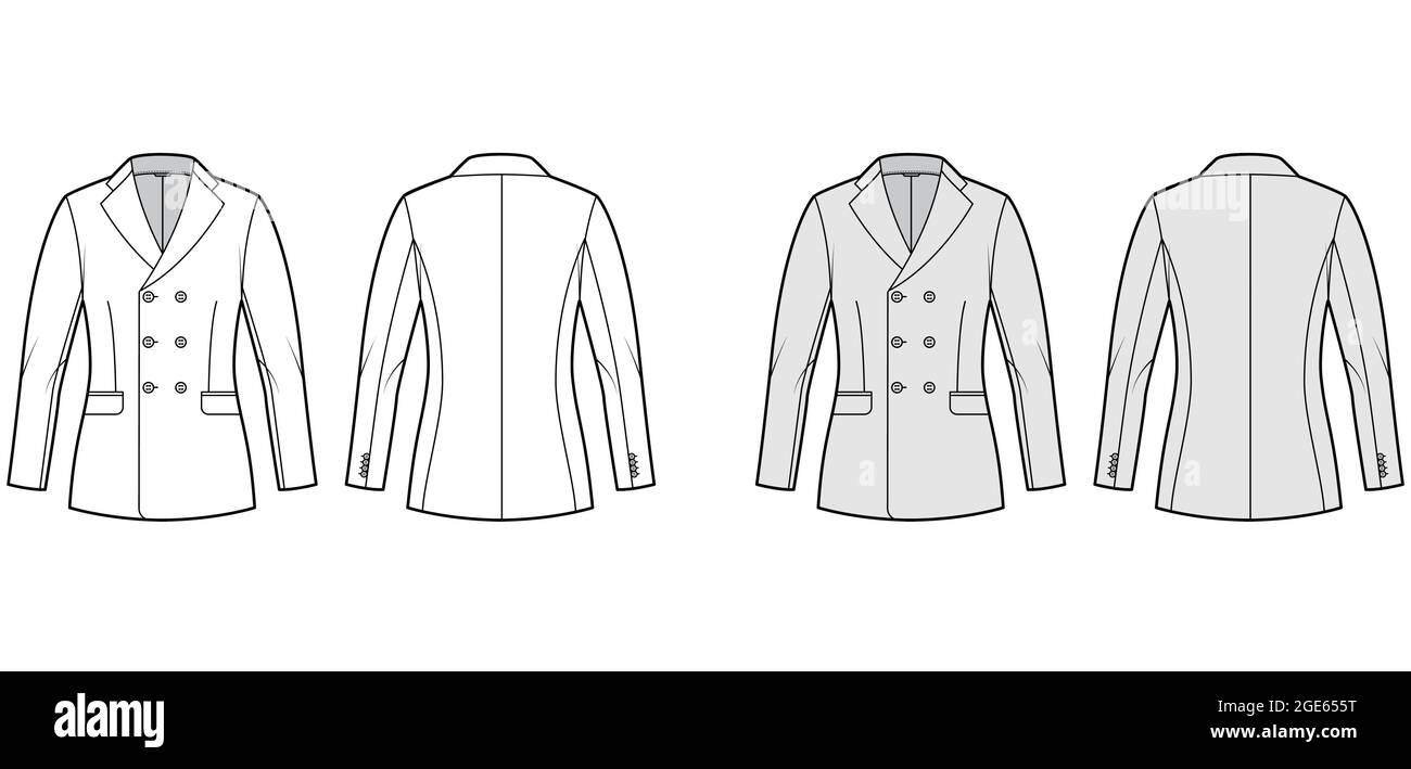 Fitted jacket suit technical fashion illustration with double breasted ...