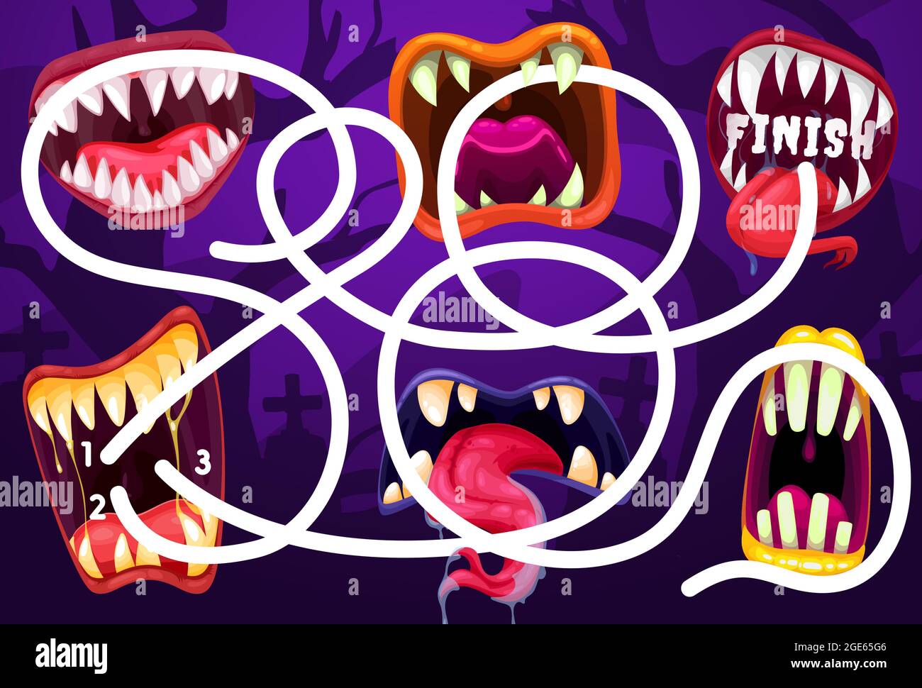 Child search path maze with monsters maws. Children vector labyrinth ...