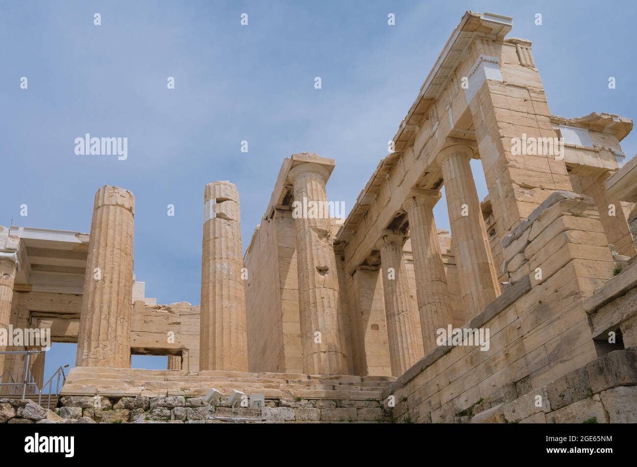Remains of ancient temple on Acropolis hill in Athens, Greece. Marble ...