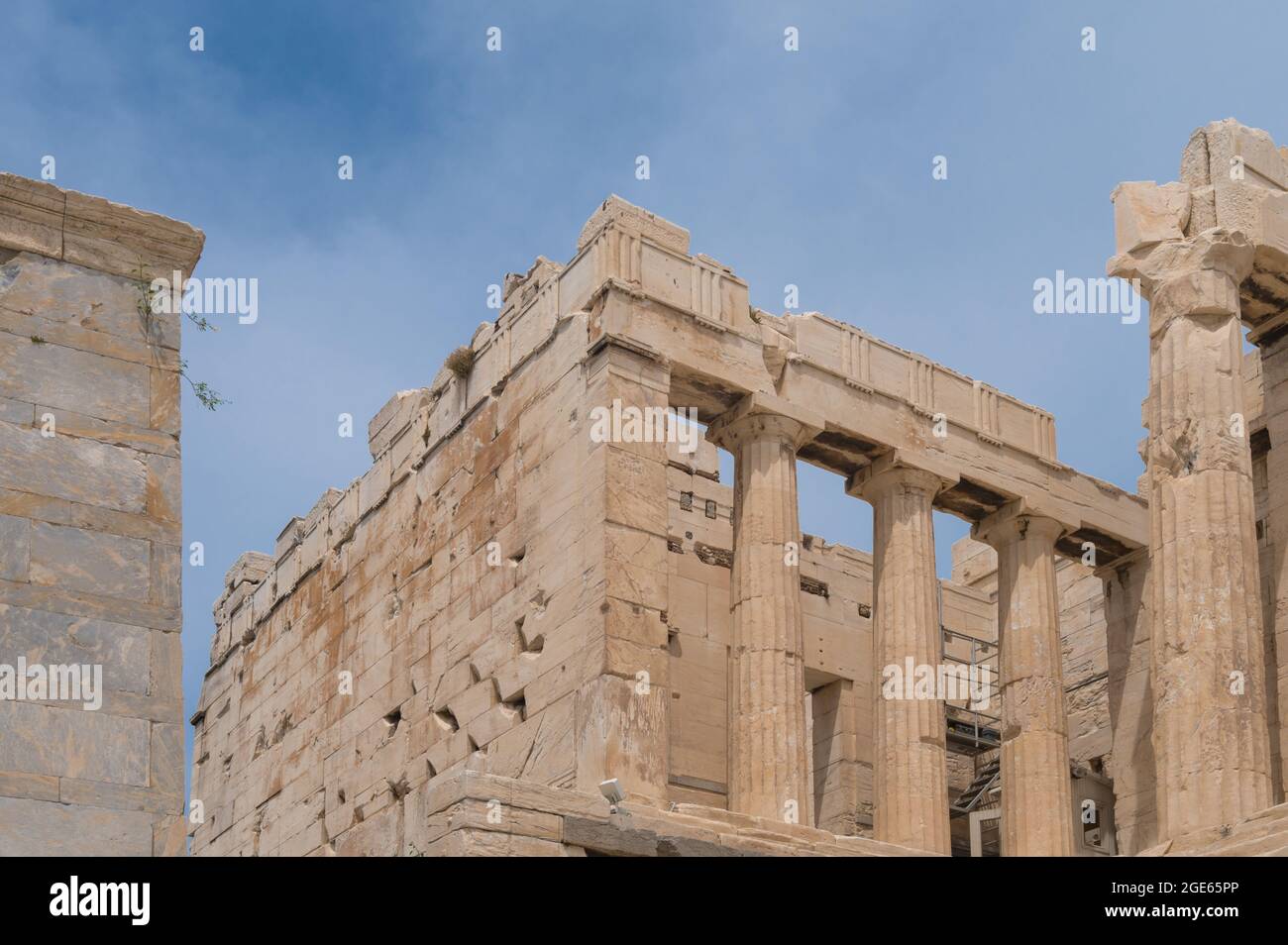 Remains of ancient temple on Acropolis hill in Athens, Greece. Marble ...