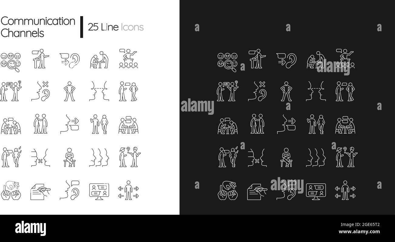 Communication channel linear icons set for dark and light mode Stock ...