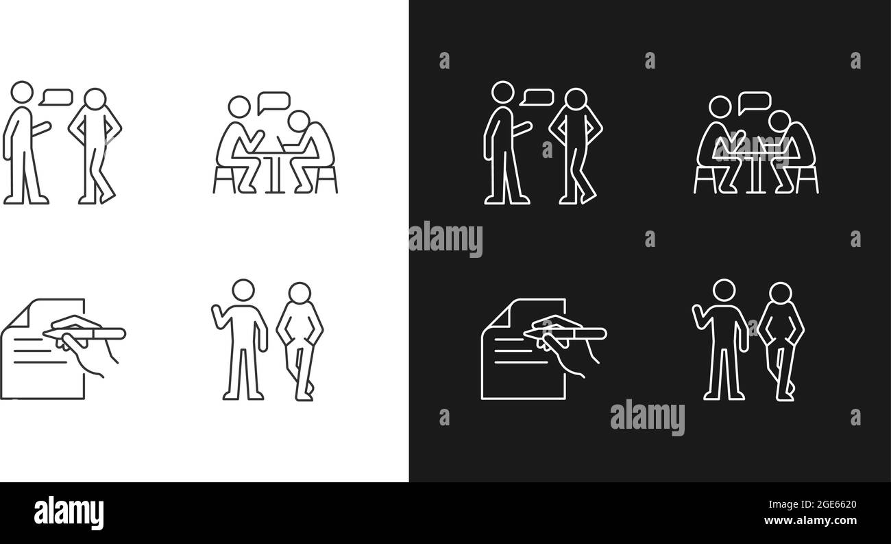 Understanding in communication linear icons set for dark and light mode ...