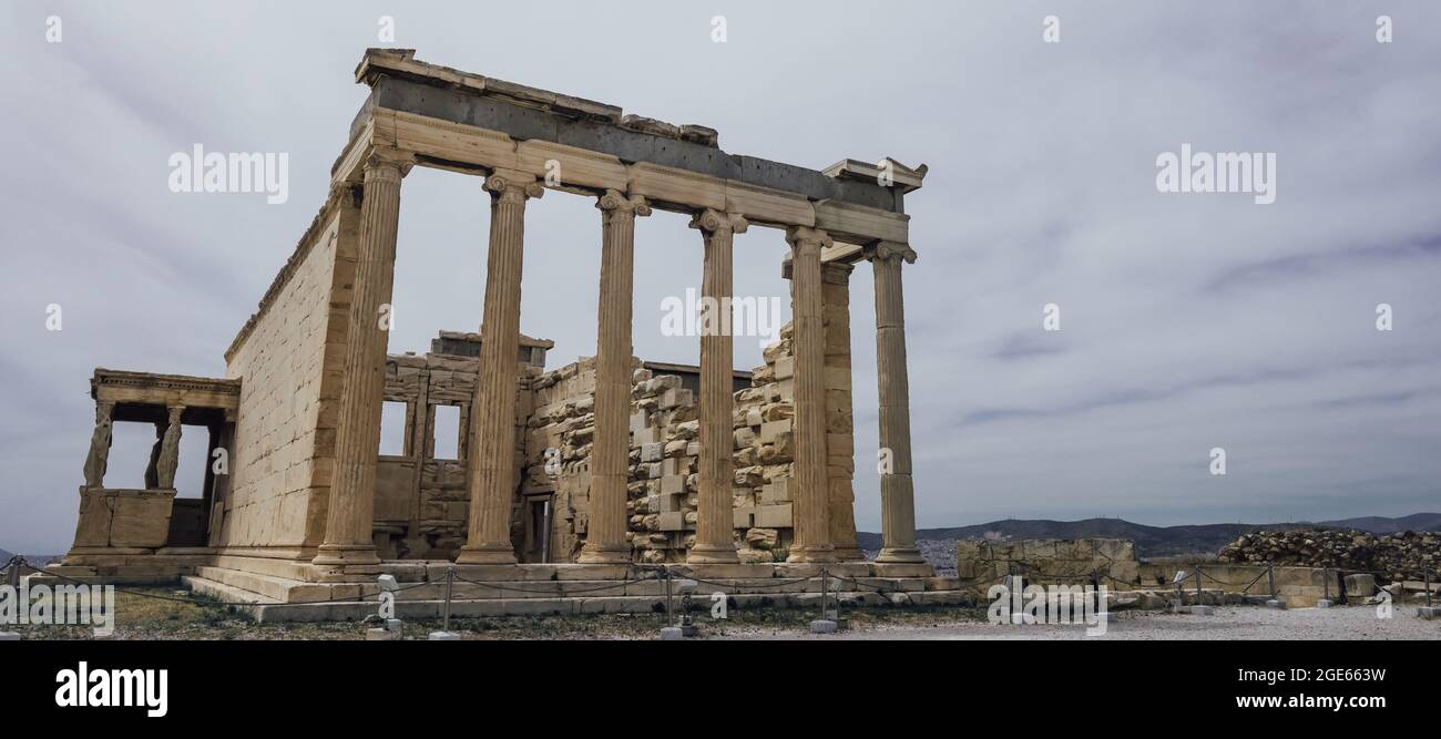 Remains of ancient marble temple on Acropolis hill in Athens, Greece ...