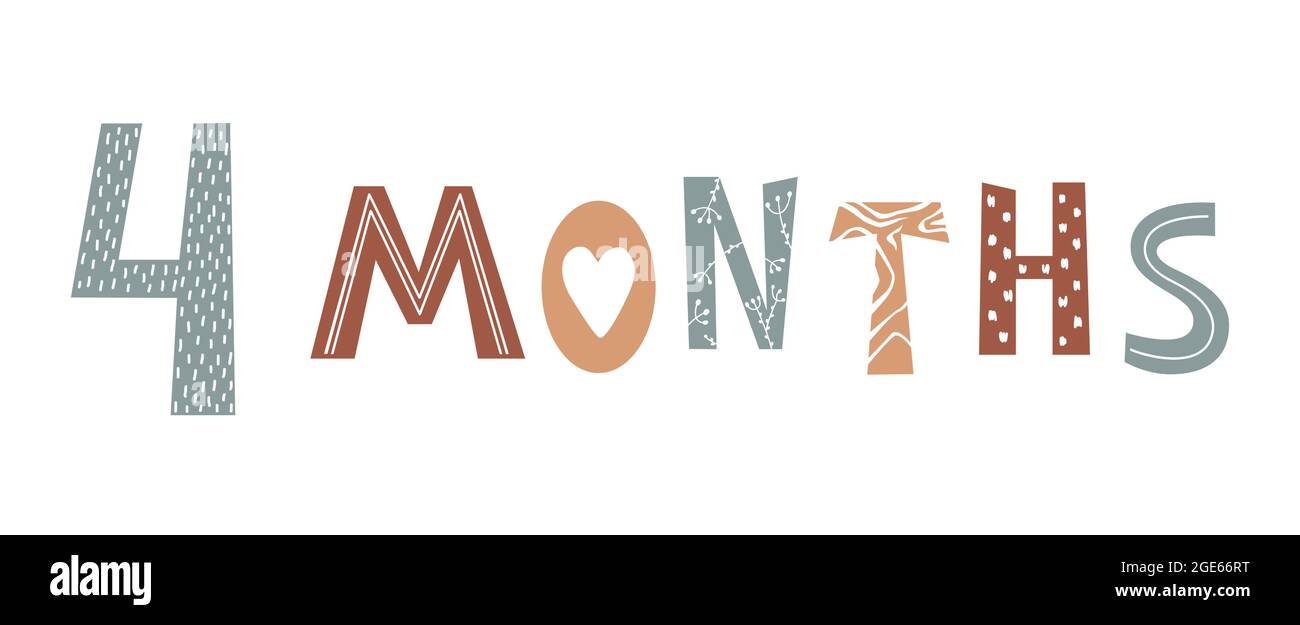 Four month baby lettering in Scandinavian style Stock Vector Image ...