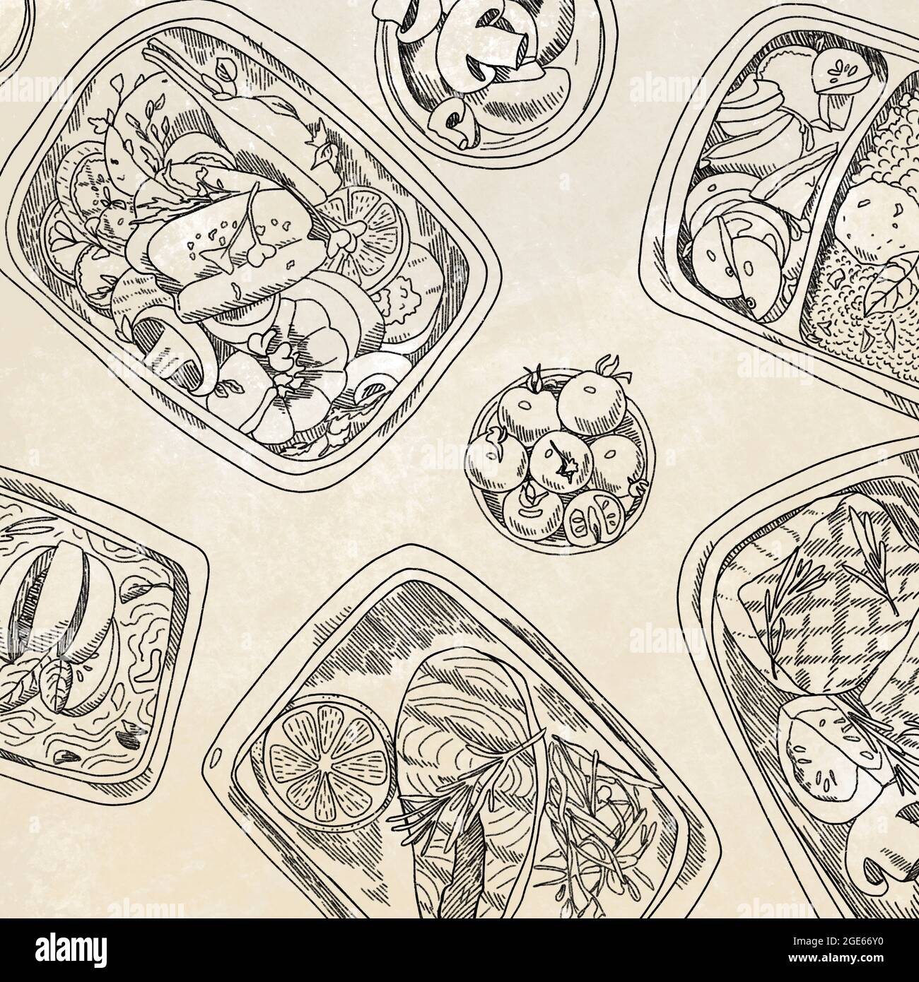 Delivery Website Banner in Flat Linear Style. Food top view. Varied ...