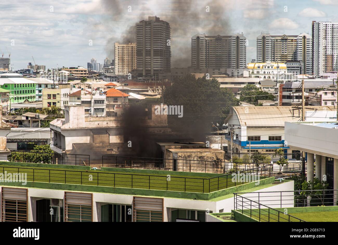Bangkok, Thailand - 23 May, 2021 : Plume of black smoke clouds from ...