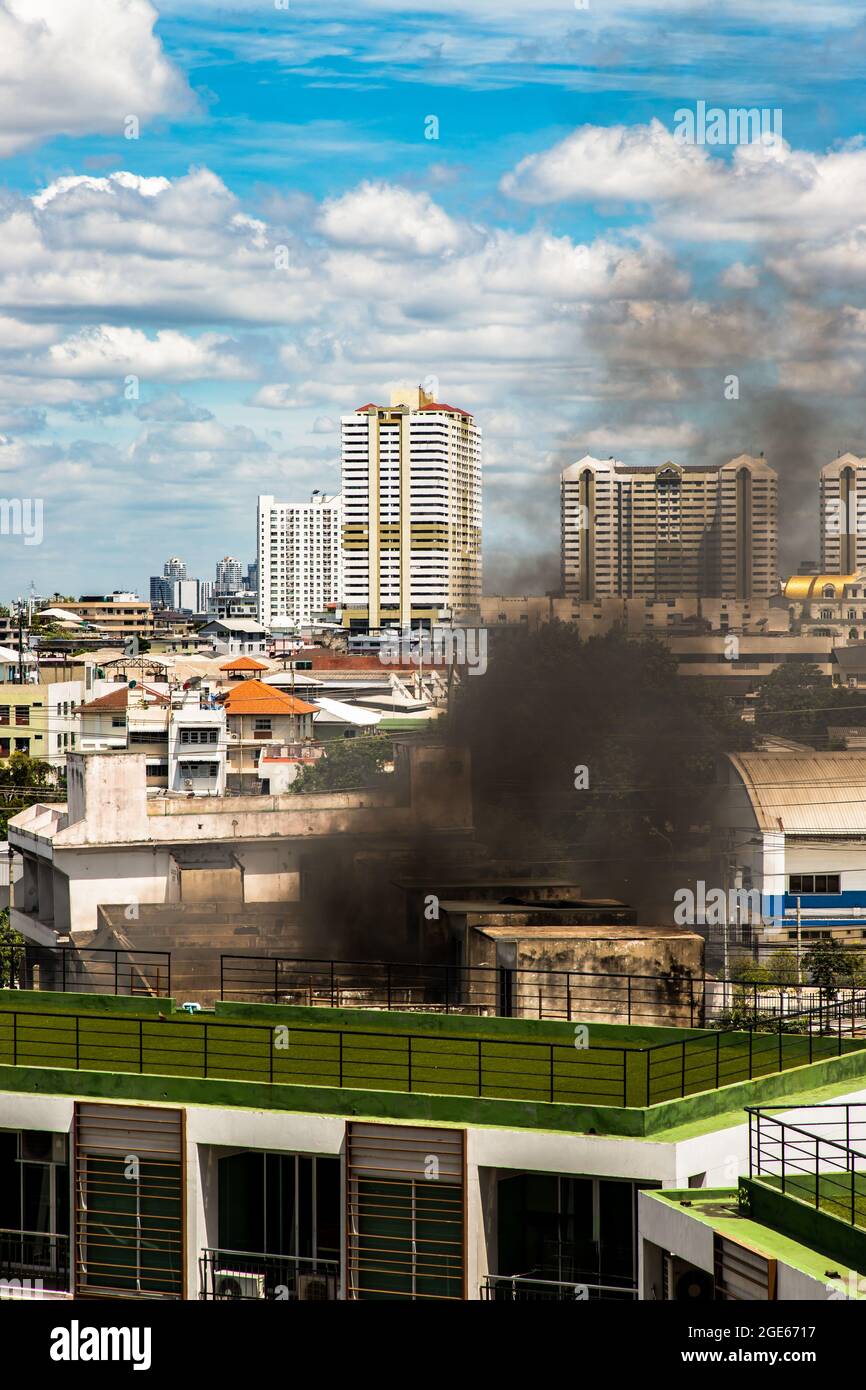 Bangkok, Thailand - 23 May, 2021 : Plume of black smoke clouds from ...