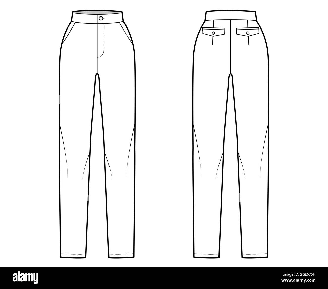Pants slim fitted straight technical fashion illustration with normal ...