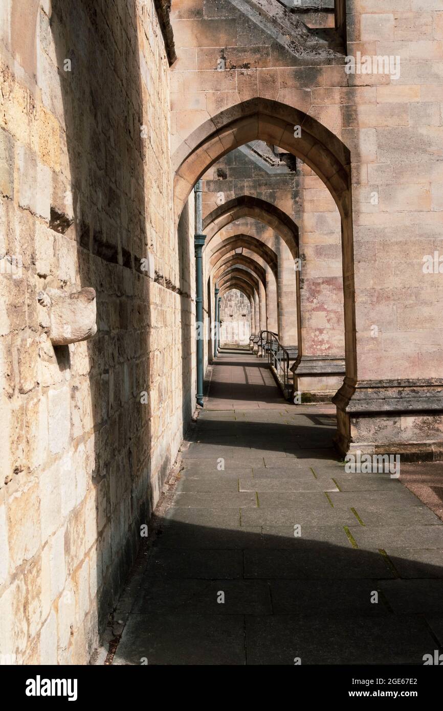 Winchester, United Kingdom, 10th August 2021:- Cloisters running along ...