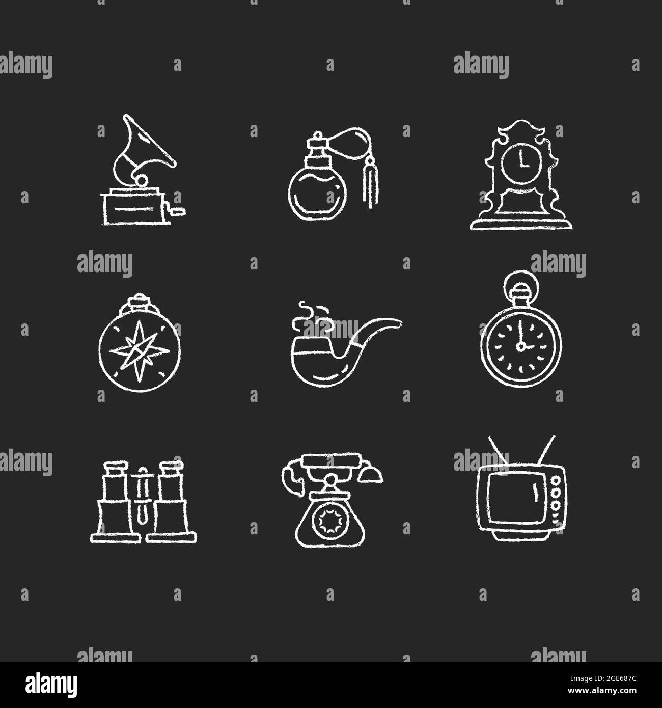 Retro items chalk white icons set on dark background Stock Vector Image ...