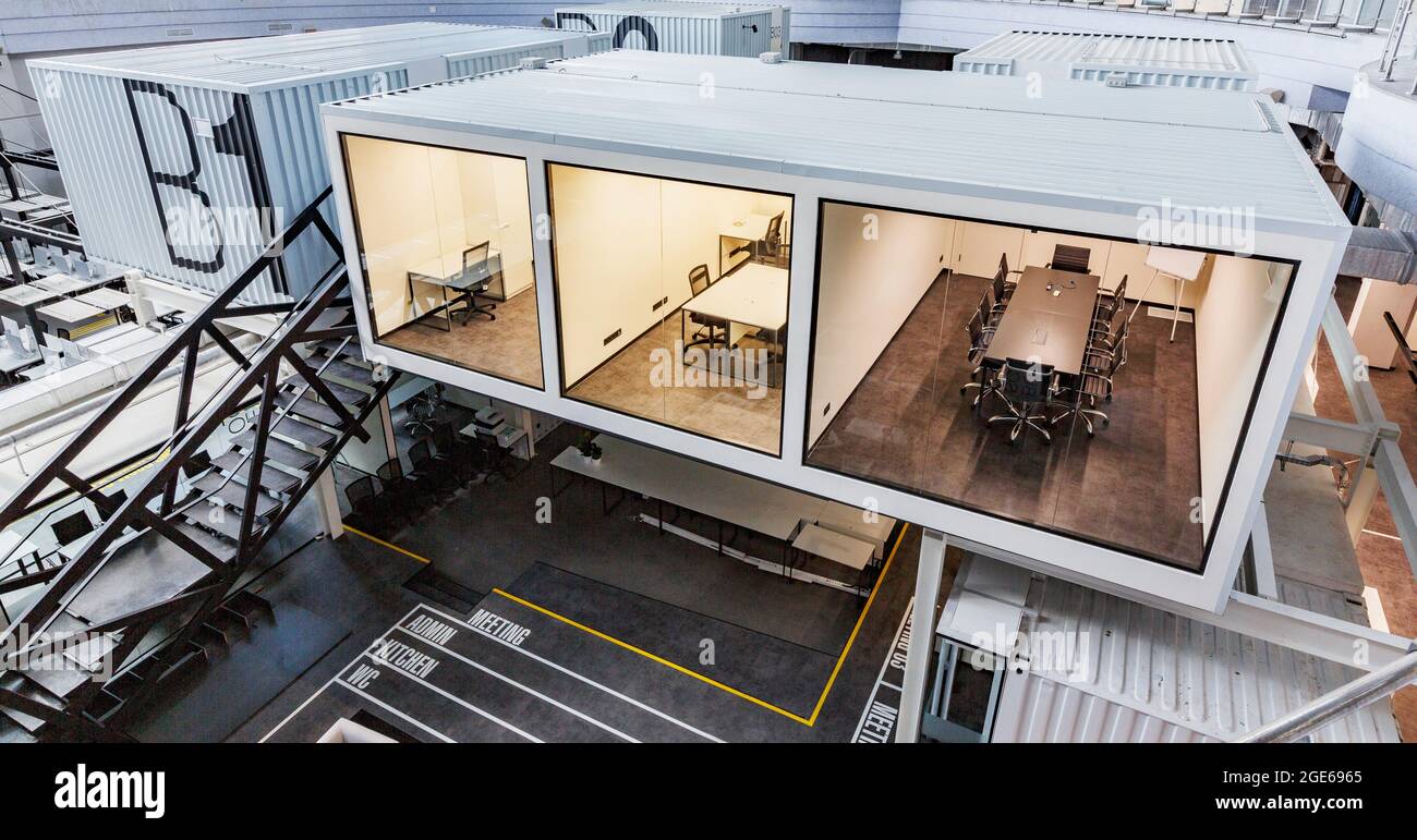 Individual rooms for workers in business center, creative empty office ...