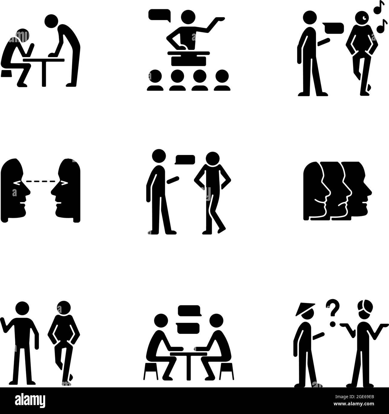 Communication process black glyph icons set on white space Stock Vector ...