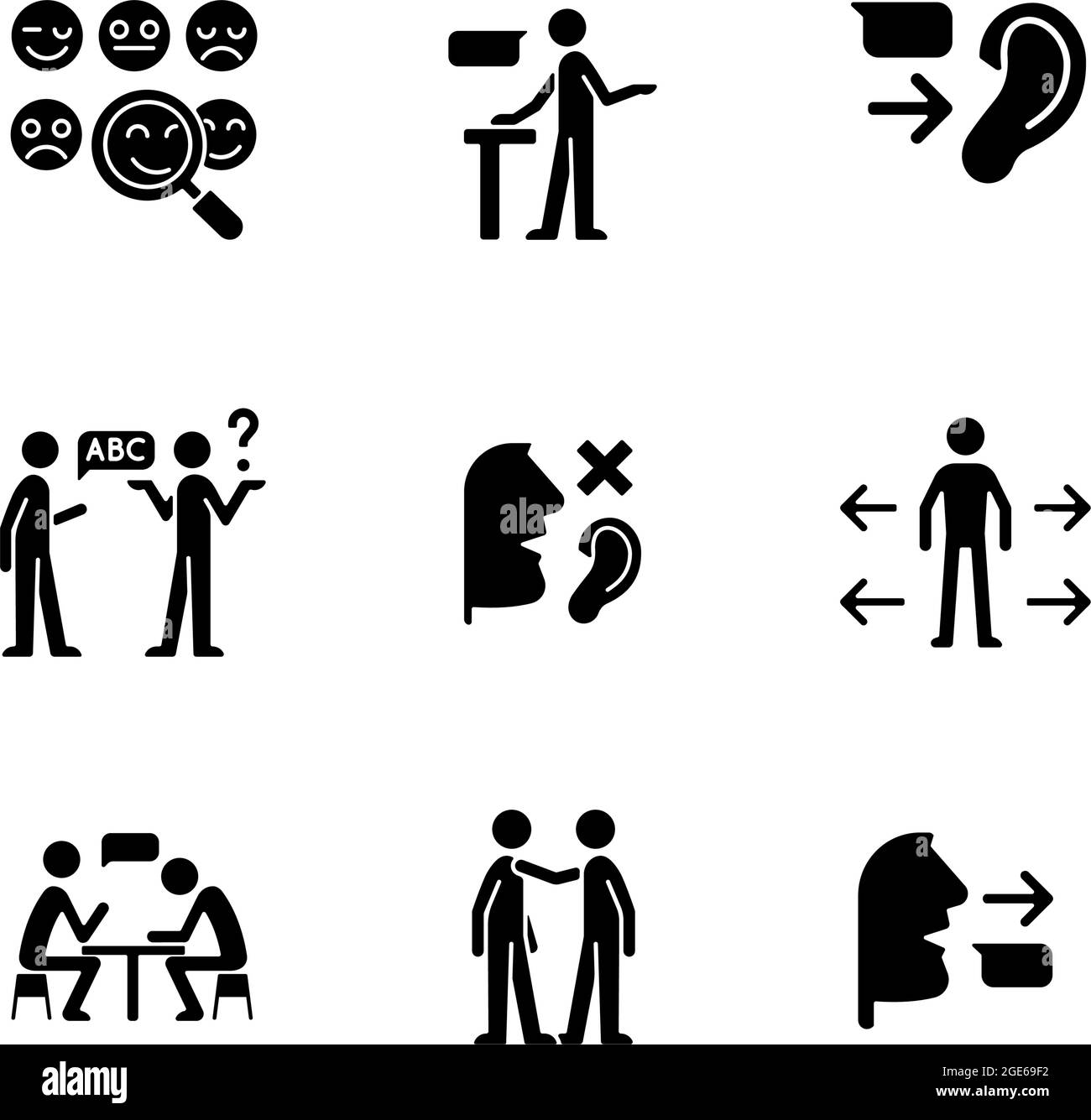 Effective communication black glyph icons set on white space Stock ...