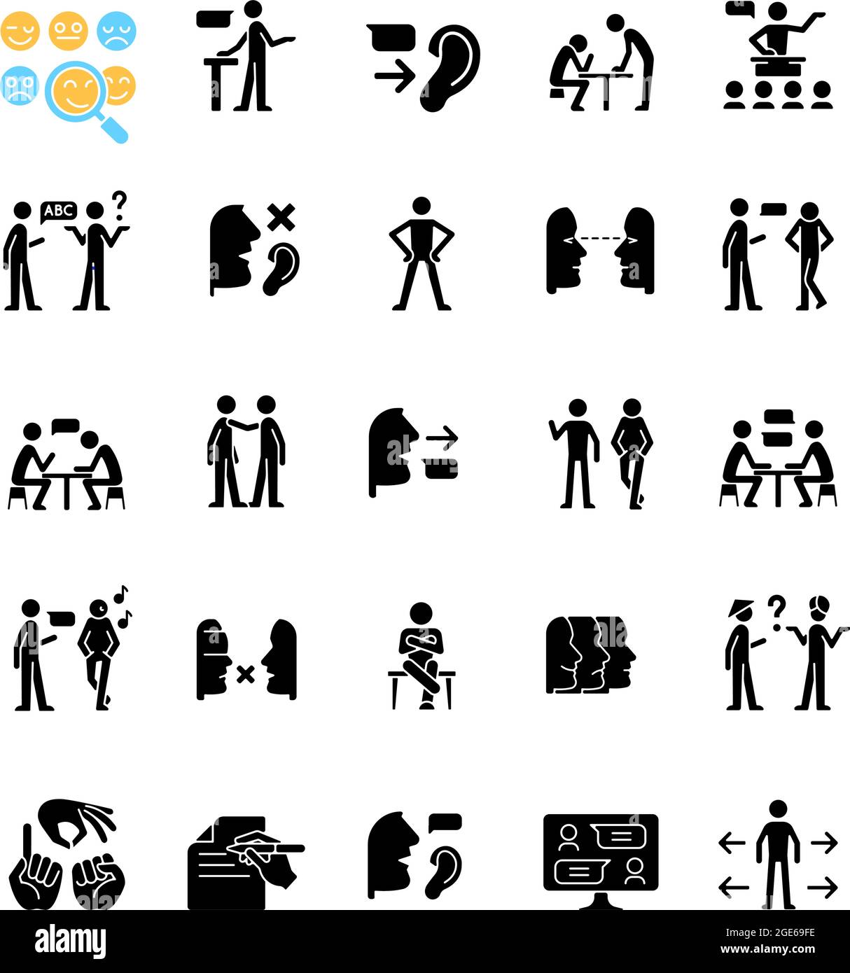 Communication channel black glyph icons set on white space Stock Vector ...