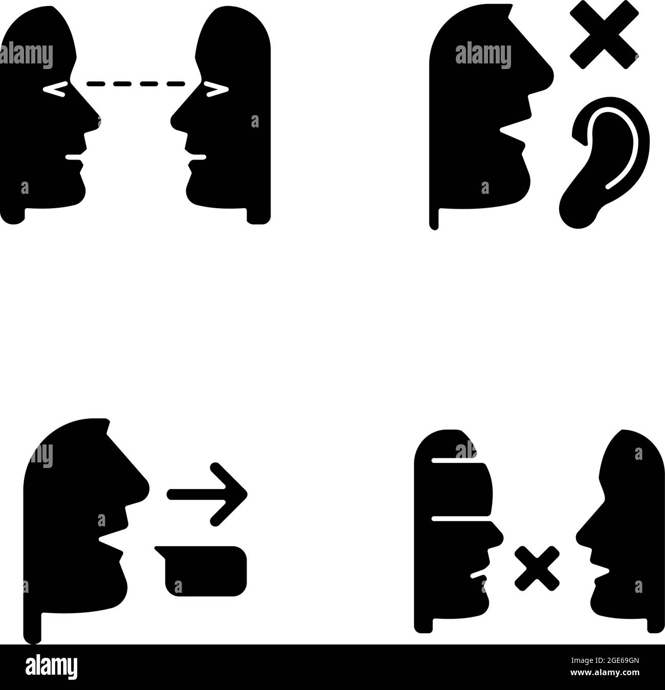 Improve everyday communication black glyph icons set on white space ...