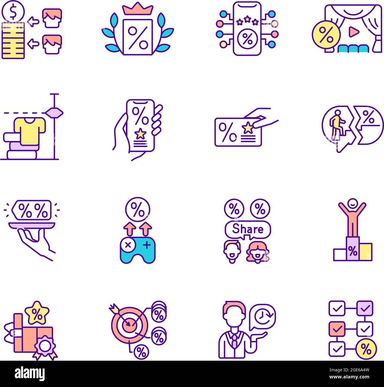 Loyalty program related light and dark theme RGB color icons set Stock ...