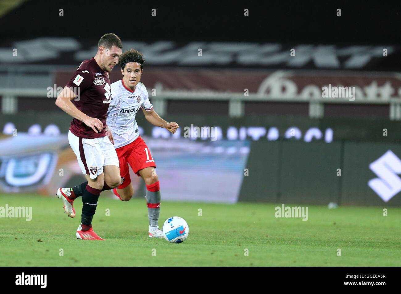 Torino, Italy. 15 August 2021. Andrea Belotti of Torino Fc controls the ...