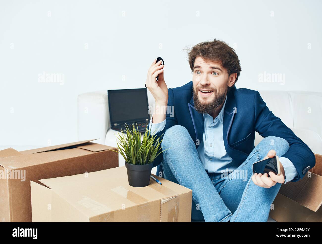 business man things in boxes moving to another workplace Stock Photo ...