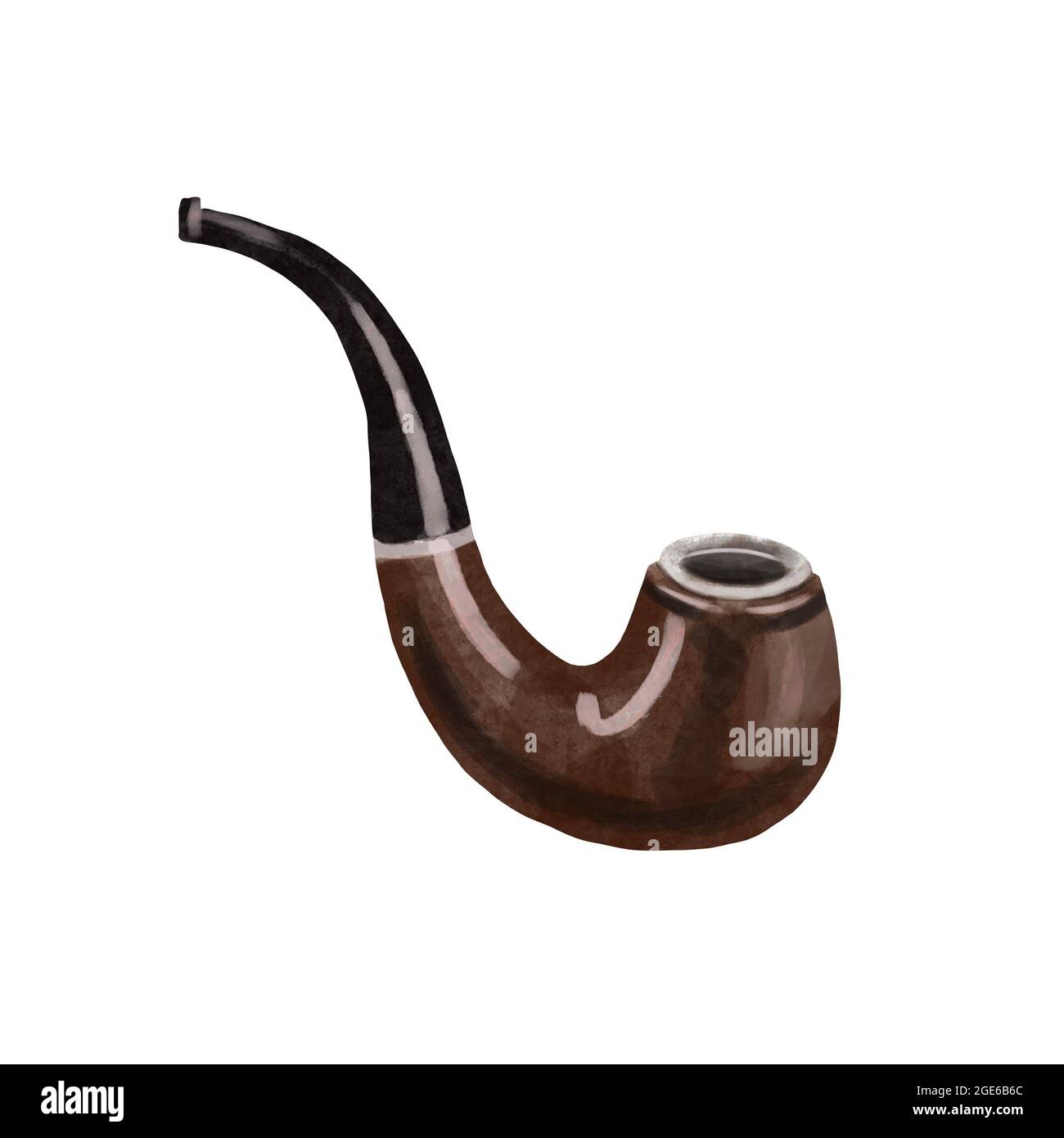 Watercolor vintage wooden brown smoking pipe for tobacco isolated on ...