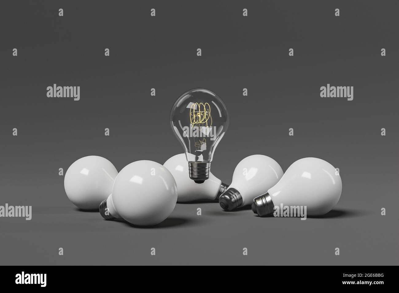 light bulb floating around white light bulbs. minimal concept idea ...