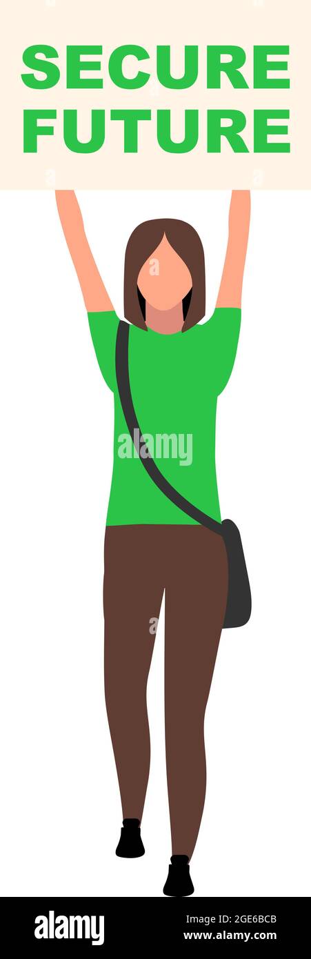 Girl holding secure future poster semi flat color vector character ...