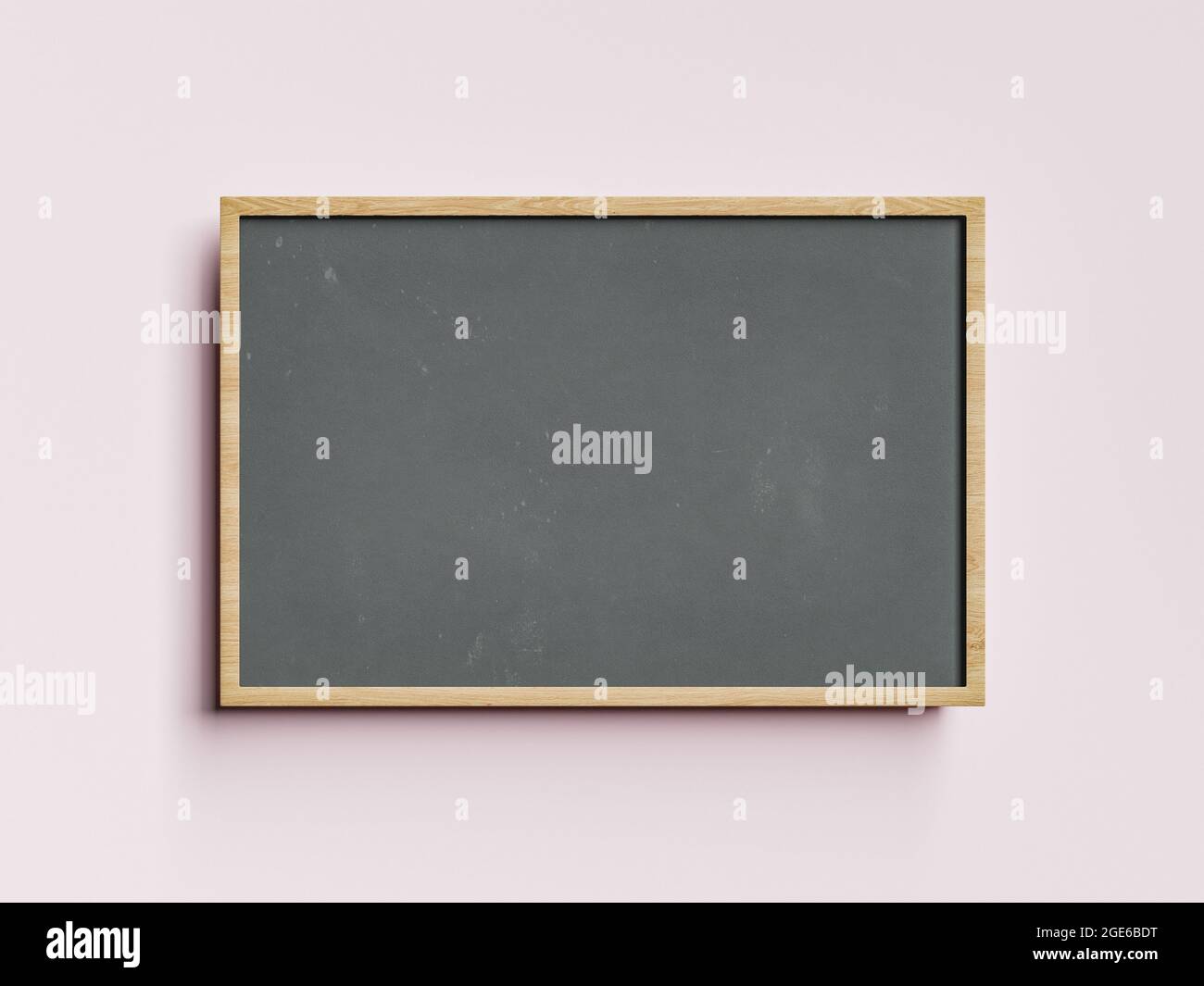 small empty chalkboard with wooden frame on pastel colored background ...