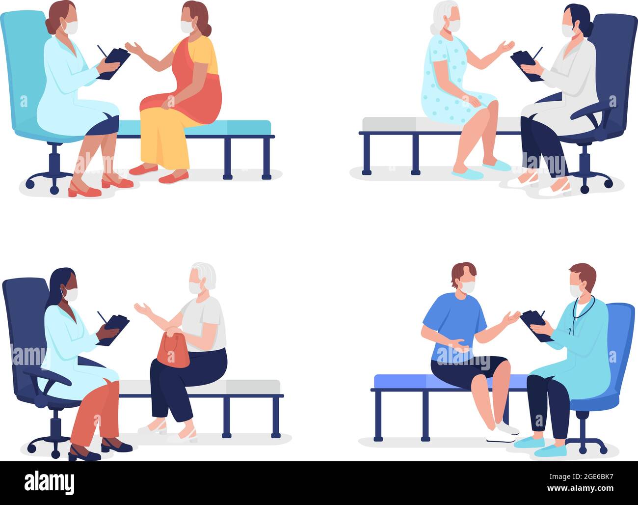 Doctor appointment semi flat color vector characters set Stock Vector ...