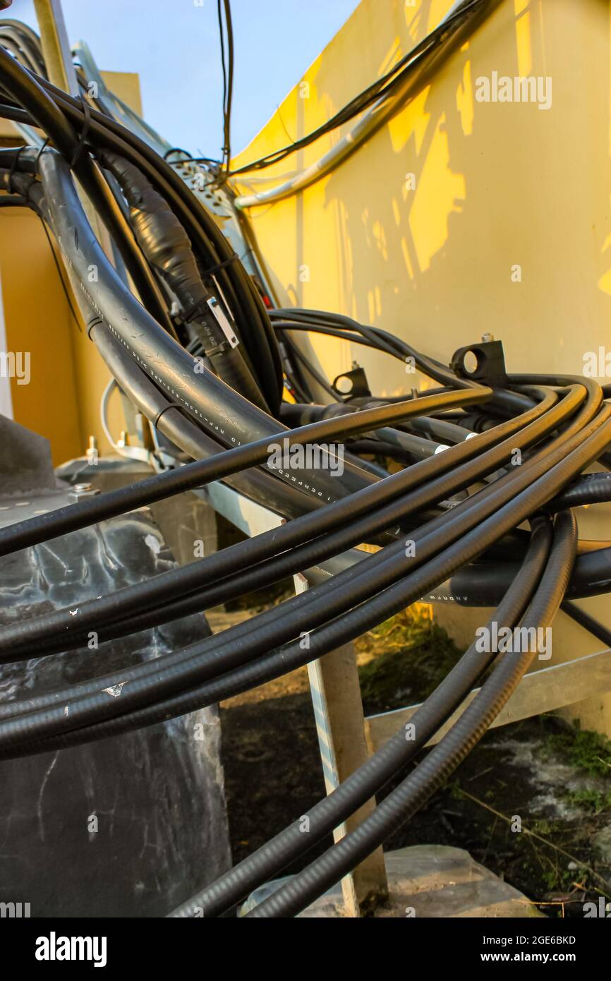 Stacks of network cables that are on top of the building Stock Photo ...