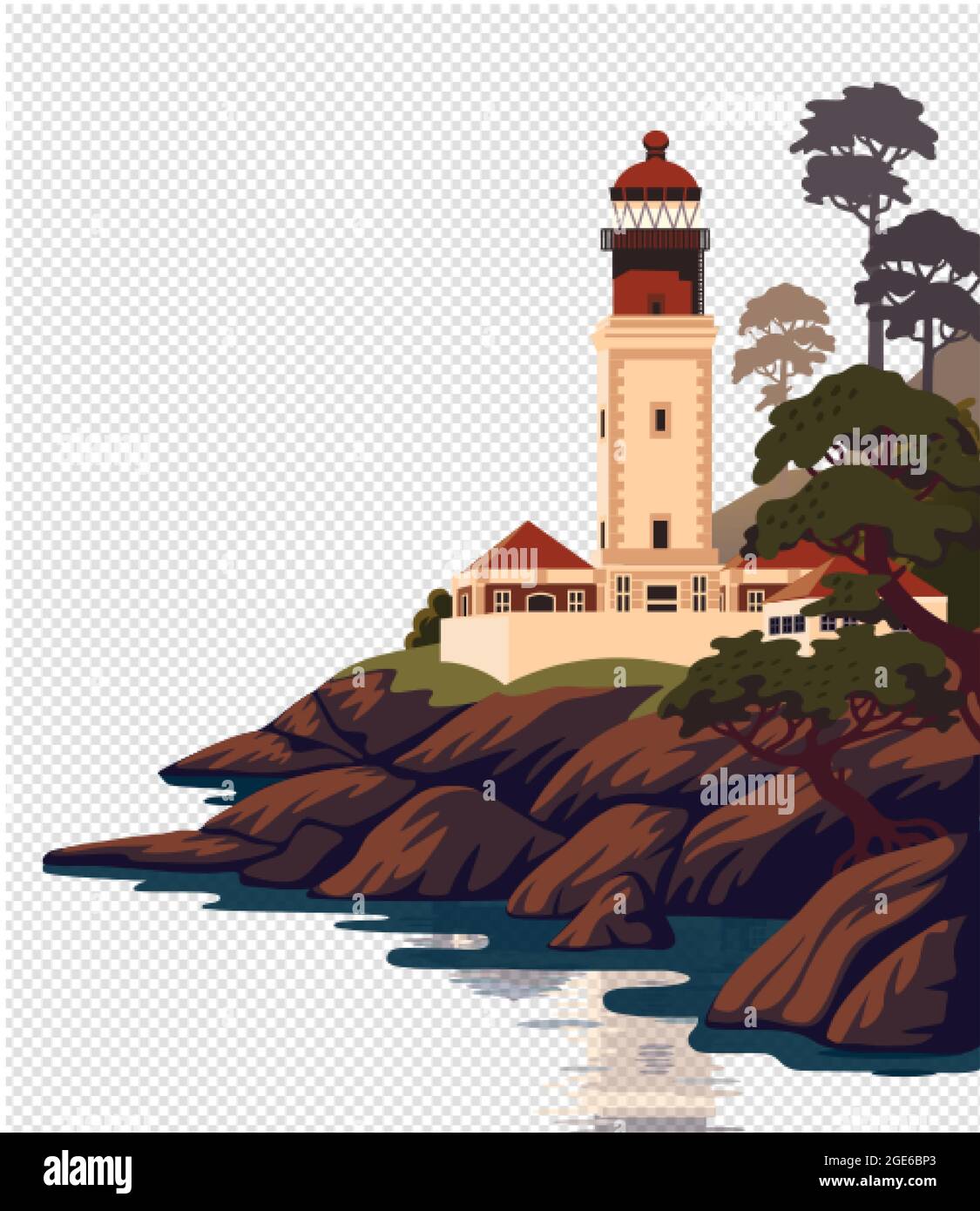 Lighthouse vector landscape. Beautiful sea landscape with a beacon on ...